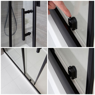HomeStyleStore Black Corner Wet Room Walk In Triple Sliding Door Shower ...