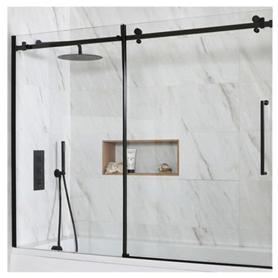 HomeStyleStore Black Frameless Sliding Bath Shower Screen 1700mm