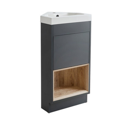 HomeStyleStore Black Grey 450mm Corner Bathroom Vanity Unit Open Shelf ...