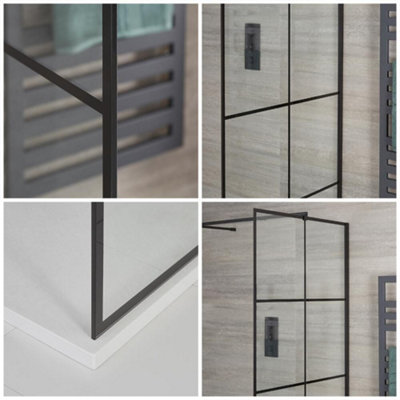 HomeStyleStore Black Grid Corner Walk In Wet Room Shower Enclosure with ...