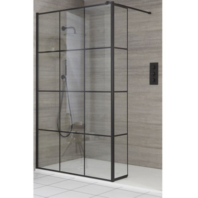 HomeStyleStore Black Grid Recessed Wet Room Walk In Shower Enclosure ...