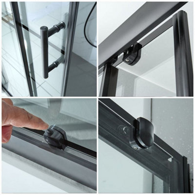 HomeStyleStore Black Grid Sliding Door Shower Enclosure and Light Grey ...