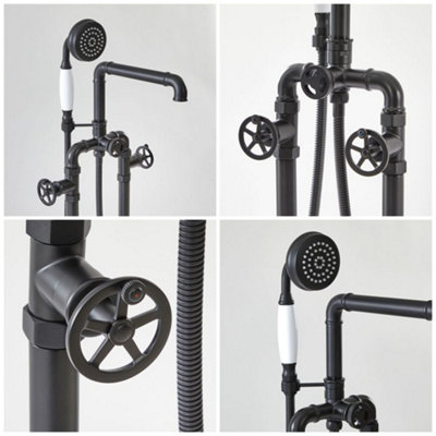 HomeStyleStore Black Industrial Steampunk Freestanding Bath Shower ...