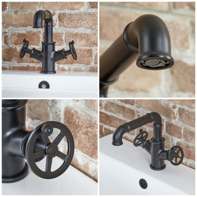 HomeStyleStore Black Industrial Style Steampunk Mono Basin Mixer Tap ...