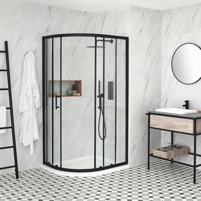 HomeStyleStore Black Left Hand Quadrant Shower Enclosure with White ...
