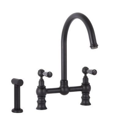 HomeStyleStore Black Lever Handle Bridge Kitchen Sink Mixer Tap with ...