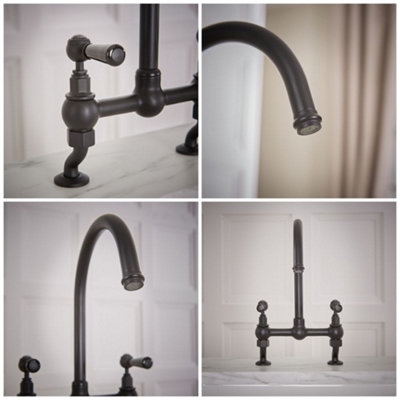 HomeStyleStore Black Lever Handle Cranked Bridge Kitchen Sink Mixer Tap ...