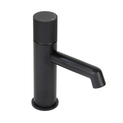 HomeStyleStore Black Mono Bathroom Basin Mixer Tap Round Ribbed Handle