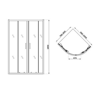 HomeStyleStore Black Right Hand Quadrant Shower Enclosure with White ...