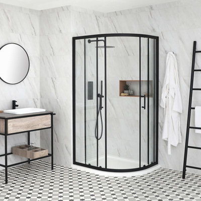 HomeStyleStore Black Right Hand Quadrant Shower Enclosure with White ...
