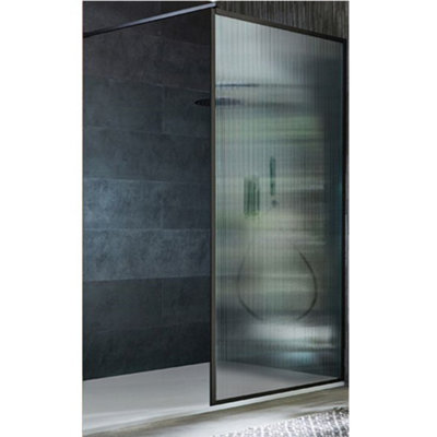 HomeStyleStore Black Walk In Fluted Glass Framed Shower Enclosure White ...