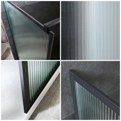 HomeStyleStore Black Walk In Fluted Glass Framed Shower Enclosure White ...