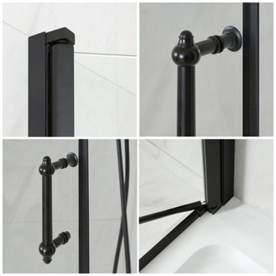 HomeStyleStore Black Walk In Wet Room Hinged Door Frameless Shower ...