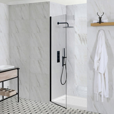 HomeStyleStore Black Walk In Wet Room Hinged Door Shower Enclosure and ...