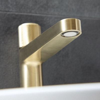 HomeStyleStore Brushed Brass Deck Mounted Push Button High Rise Mono ...