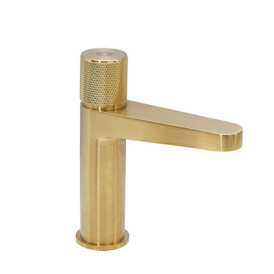 HomeStyleStore Brushed Brass Deck Mounted Push Button Mono Basin Mixer Tap