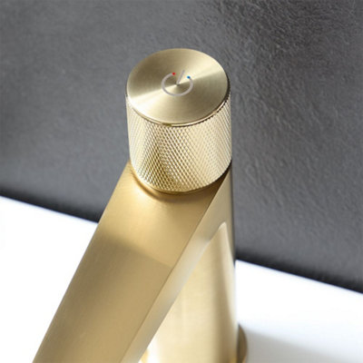 HomeStyleStore Brushed Brass Deck Mounted Push Button Mono Basin Mixer Tap