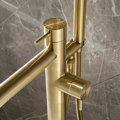 HomeStyleStore Brushed Brass Freestanding Bath Shower Mixer Tap Hand ...