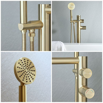 HomeStyleStore Brushed Brass Freestanding Thermostatic Bath Shower ...