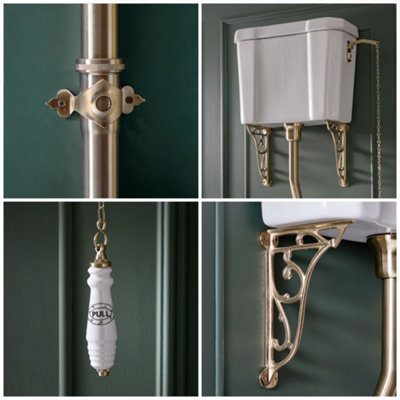 HomeStyleStore Brushed Brass High Level Cistern Toilet WC Flush Pipe Kit