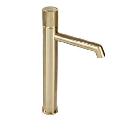 HomeStyleStore Brushed Brass High Rise Mono Bathroom Basin Mixer Tap ...