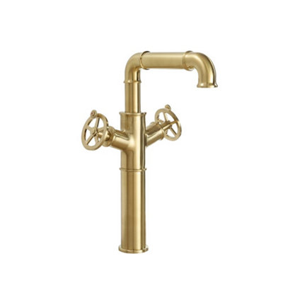 HomeStyleStore Brushed Brass Industrial Steampunk High Rise Mono Basin ...