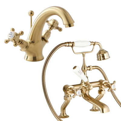 HOMESTYLESTORE BRUSHED BRASS MONO BATHROOM BASIN MIXER TAP AND BATH TAP ...