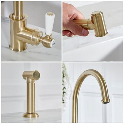 HomeStyleStore Brushed Brass Single Lever Handle Kitchen Sink Mixer Tap ...