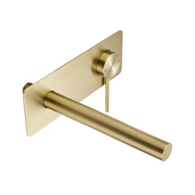 HomeStyleStore Brushed Brass Wall Mounted Bathroom Basin Mixer Tap ...