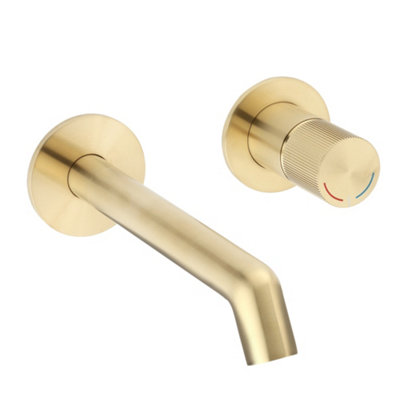 HomeStyleStore Brushed Brass Wall Mounted Bathroom Basin Mixer Tap ...