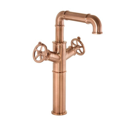 HomeStyleStore Brushed Copper Industrial Steampunk High Rise Mono Basin ...
