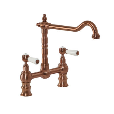 HomeStyleStore Brushed Copper Lever Handle Bridge Kitchen Sink Mixer ...