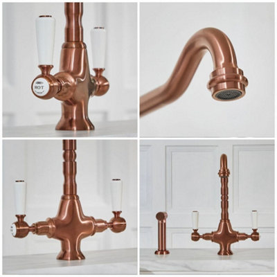 HomeStyleStore Brushed Copper Lever Handle Kitchen Sink Mixer Tap with ...
