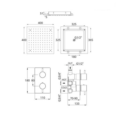 HomeStyleStore Brushed Copper Twin Thermostatic Mixer Valve 400mm ...