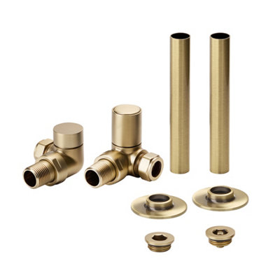 HomeStyleStore Brushed Gold Corner Heated Towel Rail Radiator Valves ...