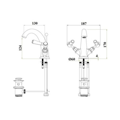 HomeStyleStore Chrome and Black Mono Bathroom Basin Mixer Tap with ...