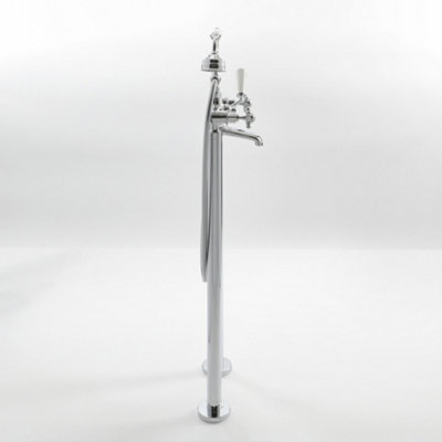 HomeStyleStore Chrome and White Freestanding Bath Shower Mixer Tap with ...