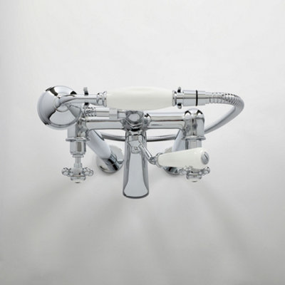 HomeStyleStore Chrome and White Freestanding Bath Shower Mixer Tap with ...