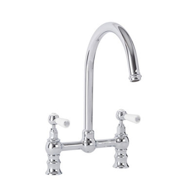 HomeStyleStore Chrome and White Lever Handle Bridge Kitchen Sink Mixer ...