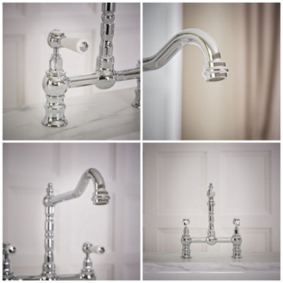 HomeStyleStore Chrome and White Lever Handle Bridge Kitchen Sink Mixer ...