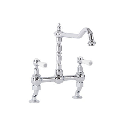 HomeStyleStore Chrome and White Lever Handle Cranked Bridge Kitchen ...