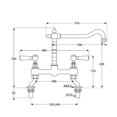 HomeStyleStore Chrome and White Lever Handle Cranked Bridge Kitchen ...