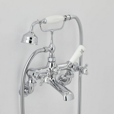 HomeStyleStore Chrome and White Wall Mounted Bath Shower Mixer Tap with ...