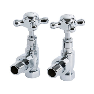 HomeStyleStore Chrome Angled Heated Towel Rail Radiator Valves with ...