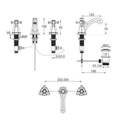 HomeStyleStore Chrome Art Deco Three Tap Hole Bathroom Basin Mixer Tap ...