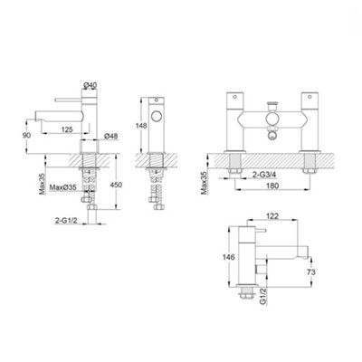 HomeStyleStore Chrome Bathroom Basin Mixer Tap and Bath Tap with Hand ...