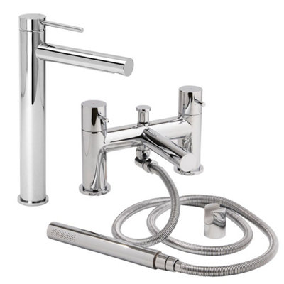 HomeStyleStore Chrome High Rise Bathroom Basin Mixer Tap and Bath Tap ...