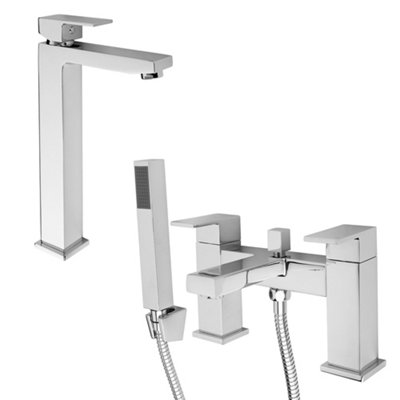 HomeStyleStore Chrome High Rise Bathroom Basin Mixer Tap and Bath Tap ...