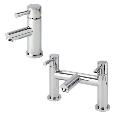 HomeStyleStore Chrome Mono Bathroom Basin Mixer Tap and Bath Filler Tap
