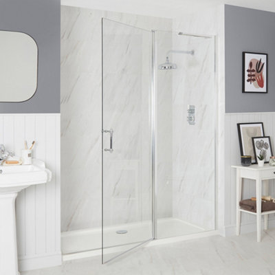 HomeStyleStore Chrome Walk In Wet Room Hinged Door Frameless Shower ...